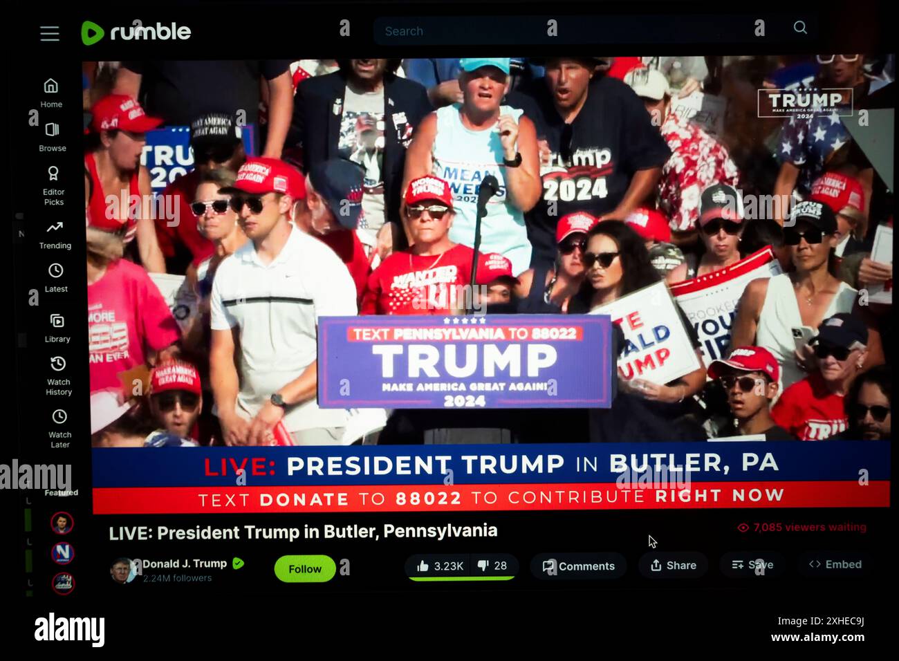 Butler, Pennsylvania, USA. 14th July, 2024. A livestream on Rumble of ...