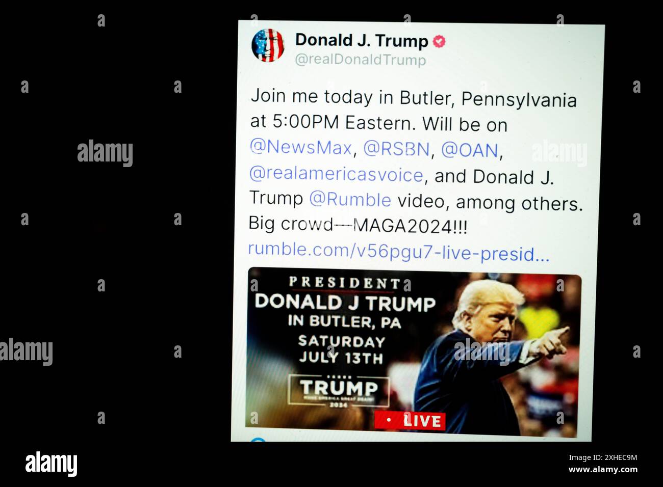 Butler, Pennsylvania, USA. 14th July, 2024. A statement on the Trump ...