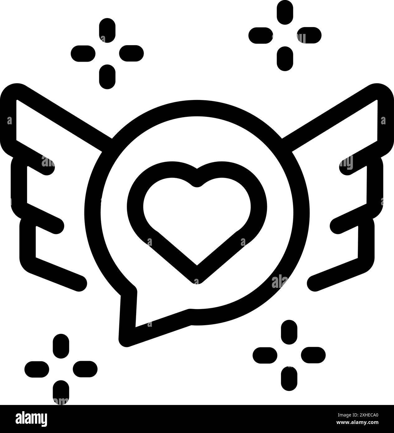 Speech bubble with wings is flying, showing a heart symbol, perfect for ...