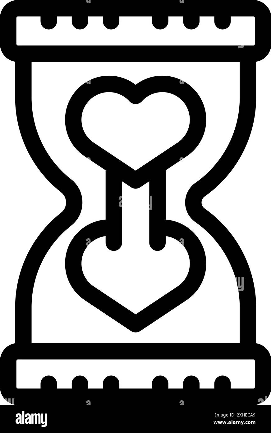 Line art icon of an hourglass with two hearts inside, symbolizing ...