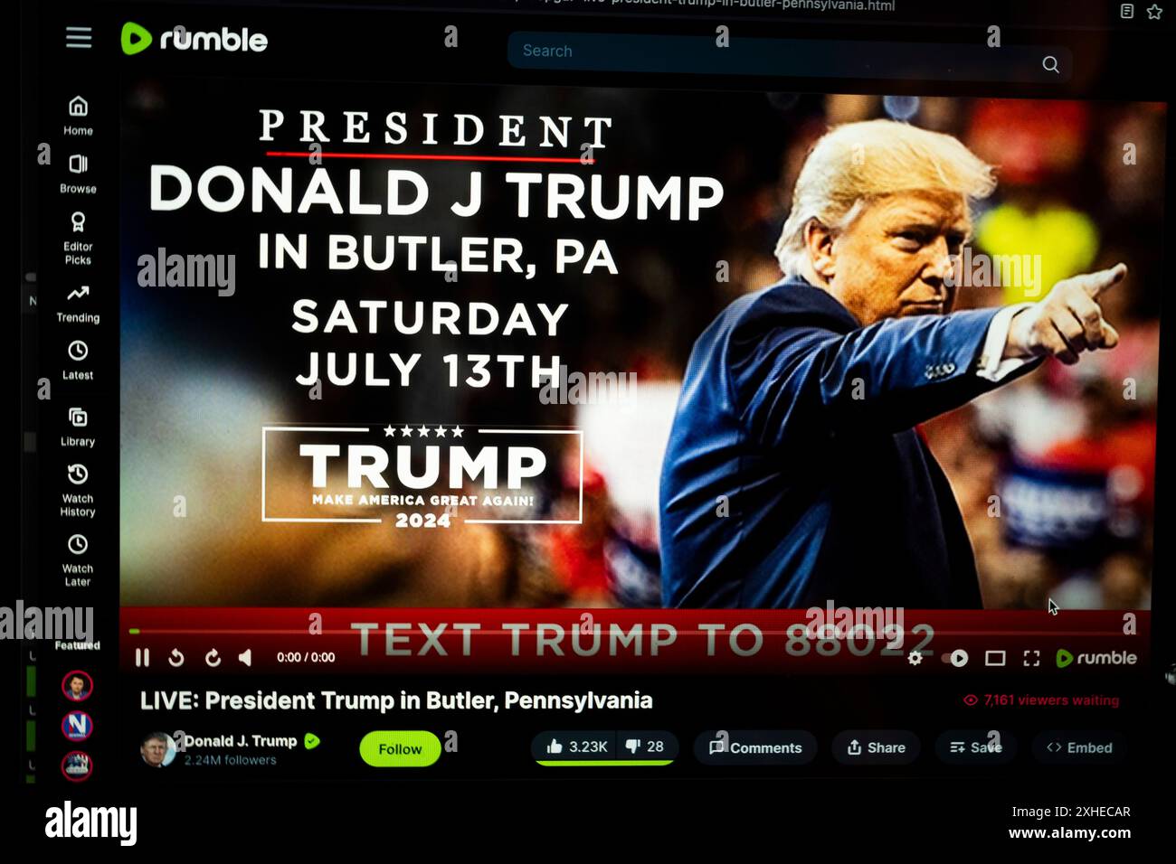Butler, Pennsylvania, USA. 14th July, 2024. A livestream on Rumble of ...