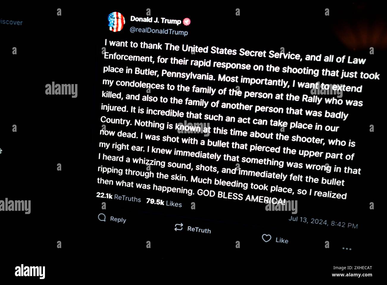 Butler, Pennsylvania, USA. 14th July, 2024. A statement on the Trump ...