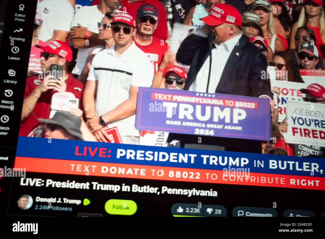 Butler, Pennsylvania, USA. 14th July, 2024. A livestream on Rumble of ...