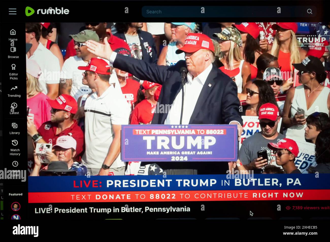 Butler, Pennsylvania, USA. 14th July, 2024. A livestream on Rumble of ...