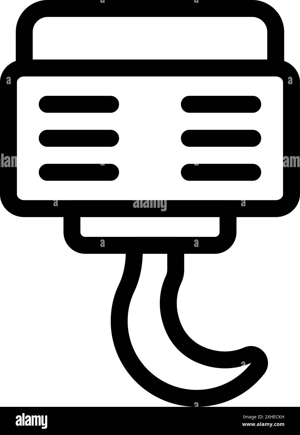 Simple black line art icon representing a crane hook used for lifting ...