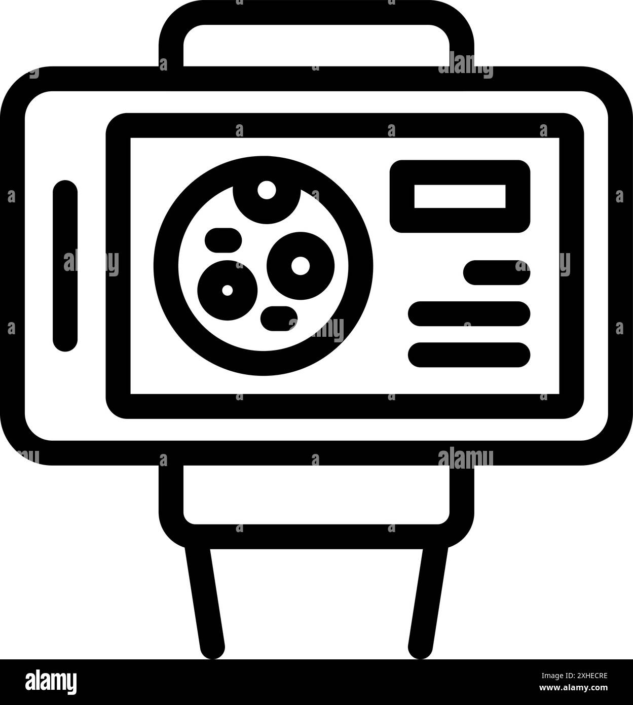 Line art icon of a medical device showing human cells on screen, used ...