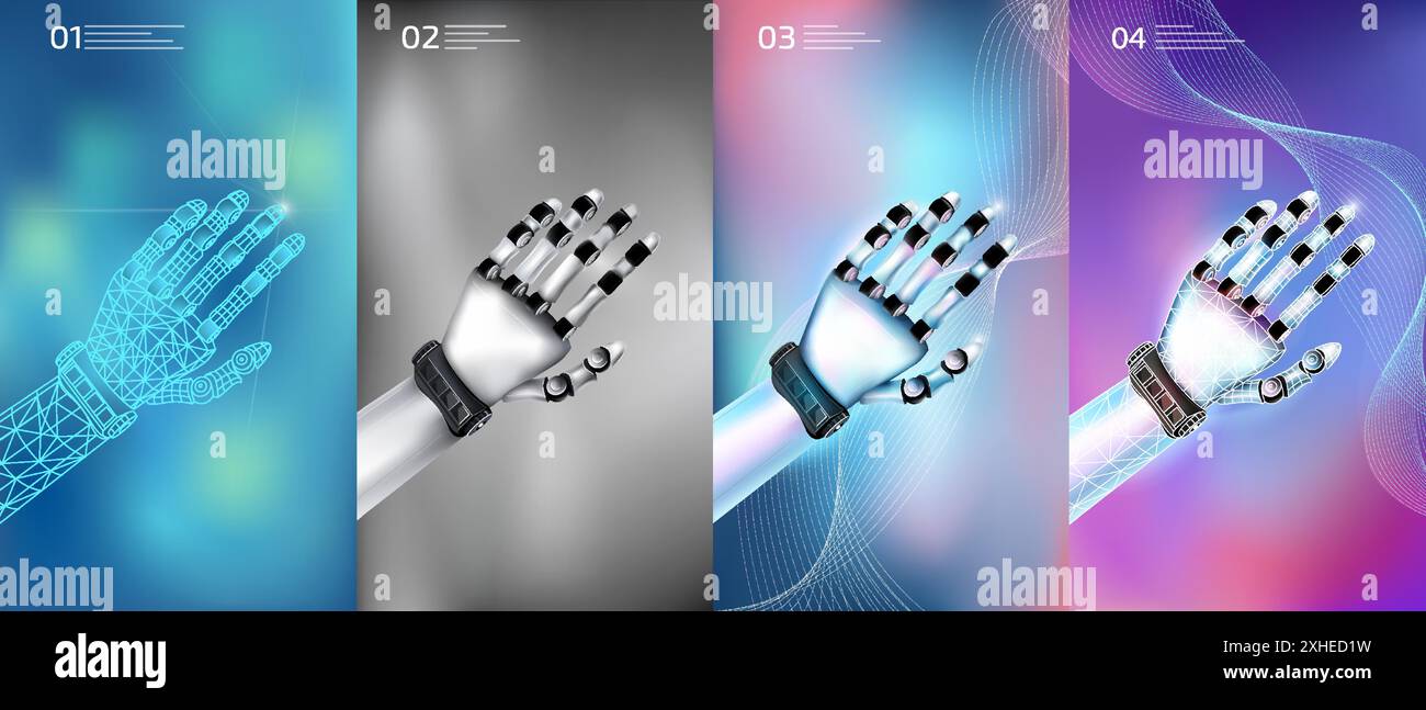 Robot hands digital models on a bright abstract background Stock Vector ...