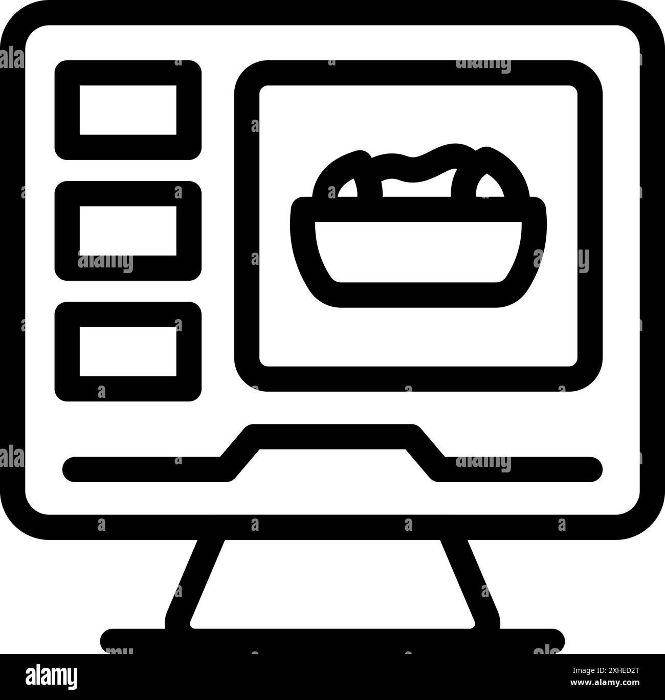 Line art icon of a computer screen displaying a food ordering system ...
