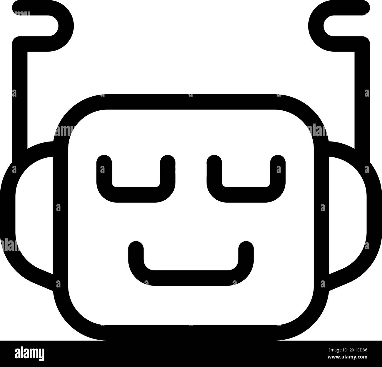 Simple smiling chatbot head with raised arms, designed in a clean ...