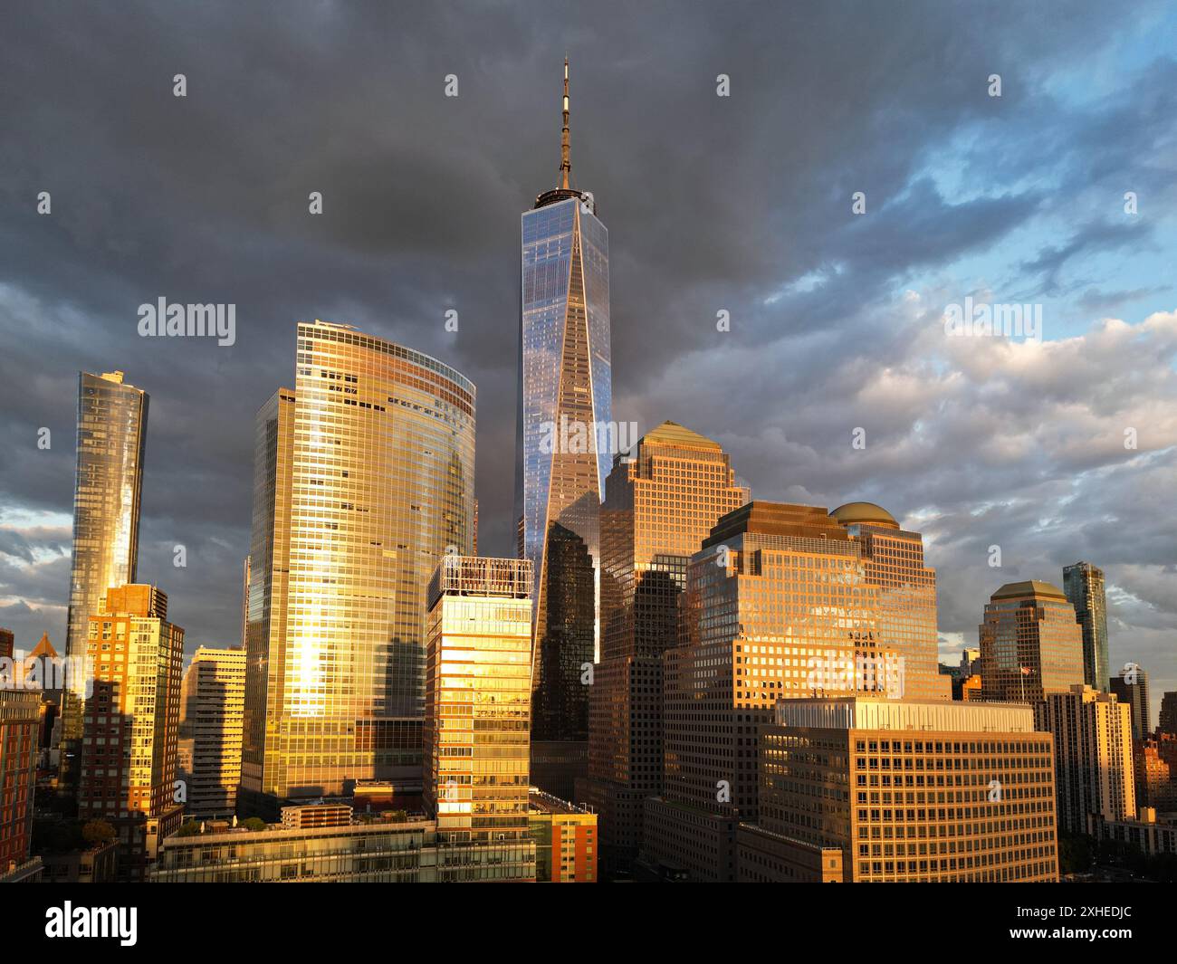 New York City. NYC aerial view, New York City Skyline with dramatic sky ...