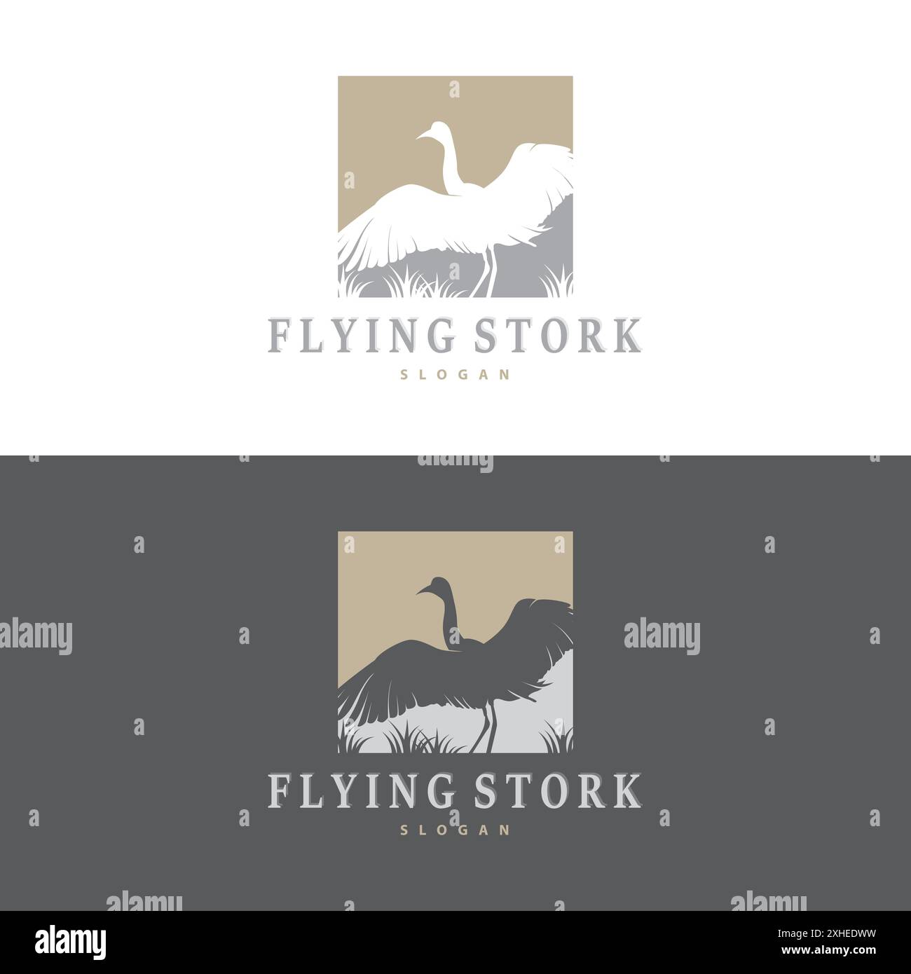 Stork Bird Logo, Heron, Grass, And River Design, Vector Simple Template ...