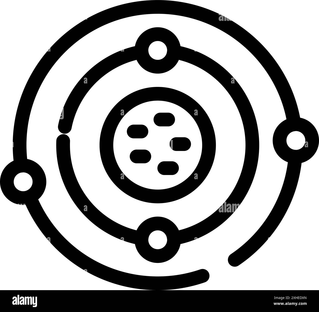 Bold line icon representing a solar system with planets orbiting around ...