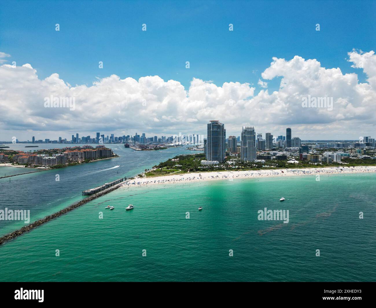 Miami Beach, South Beach, Florida, USA. Miami seaside. Aerial view of ...