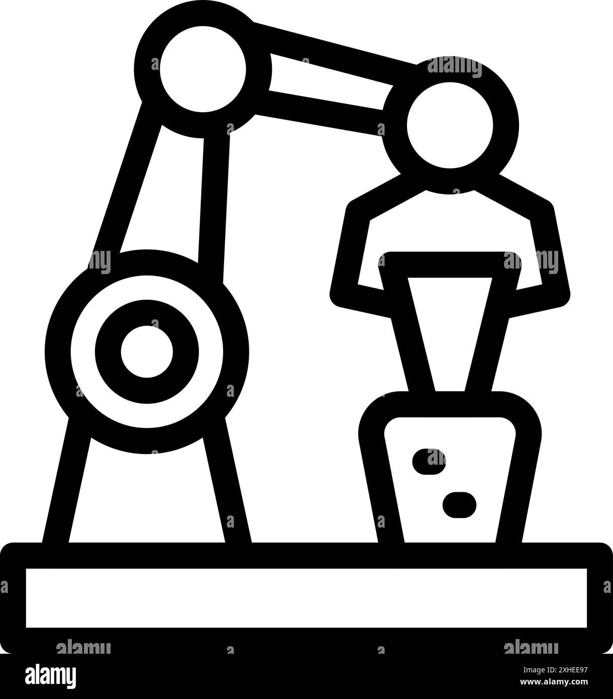 Modern microchip production line with robotic arm holding worker ...