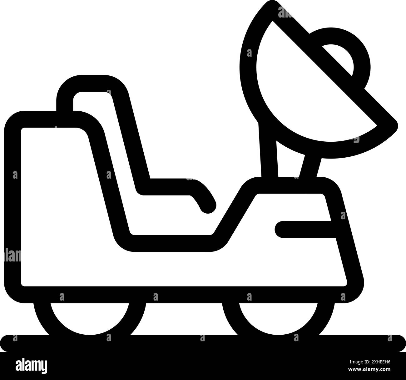 Line icon of a lunar rover exploring the moon's surface, transmitting ...