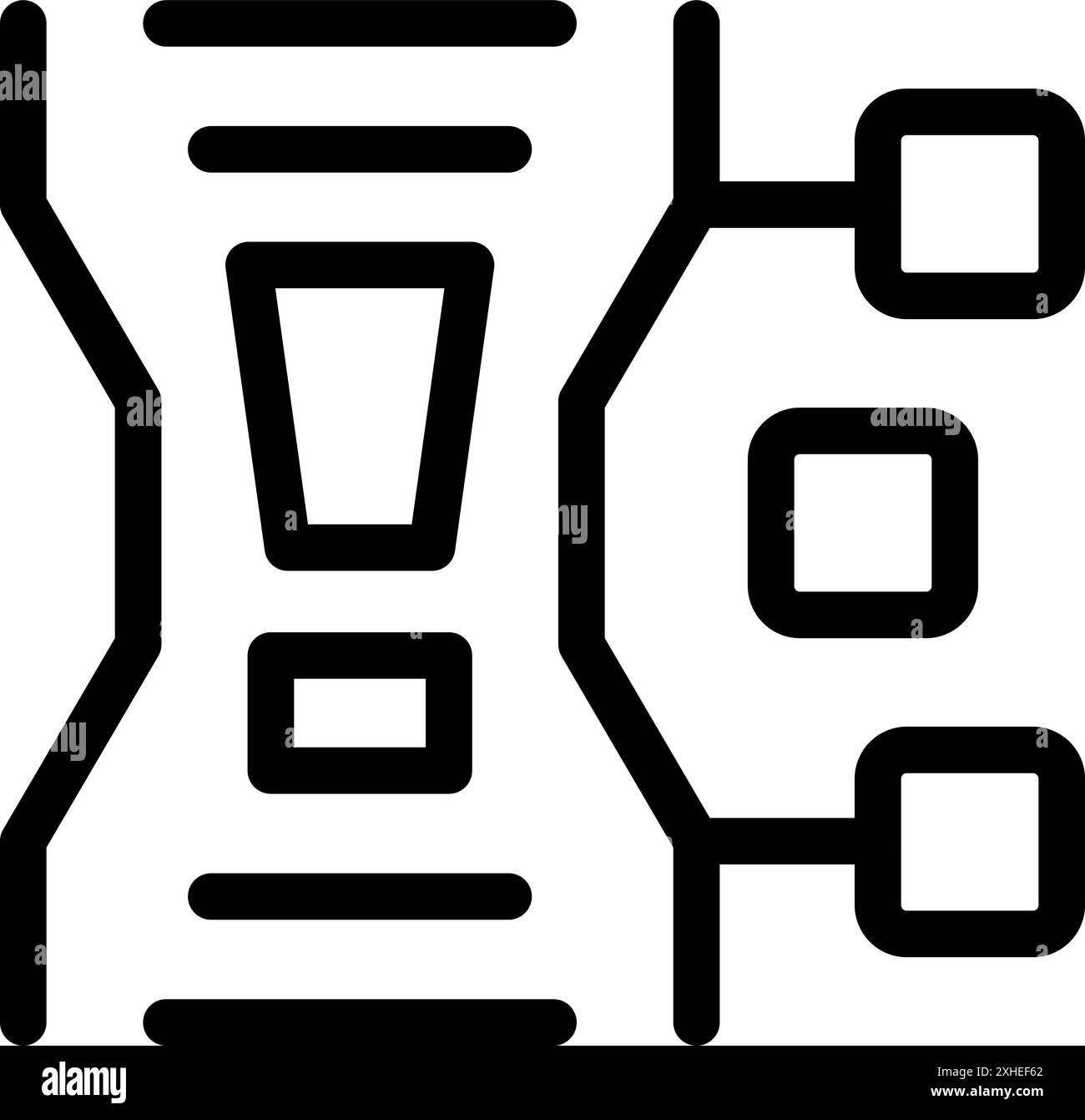 Simple line icon of a computer chip showing a warning symbol ...