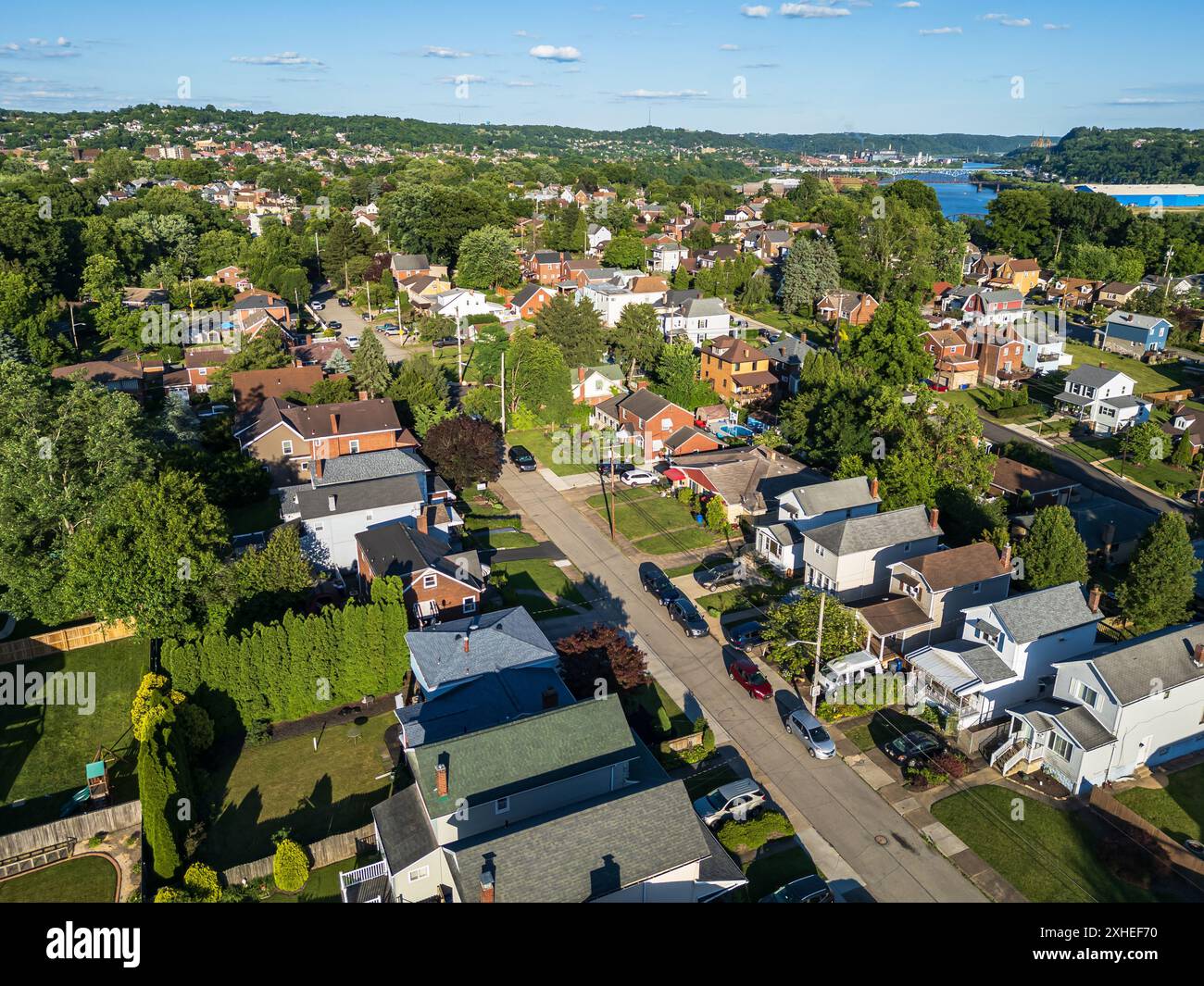 An aerial view of houses in a residential neighborhood in Pittsburgh ...