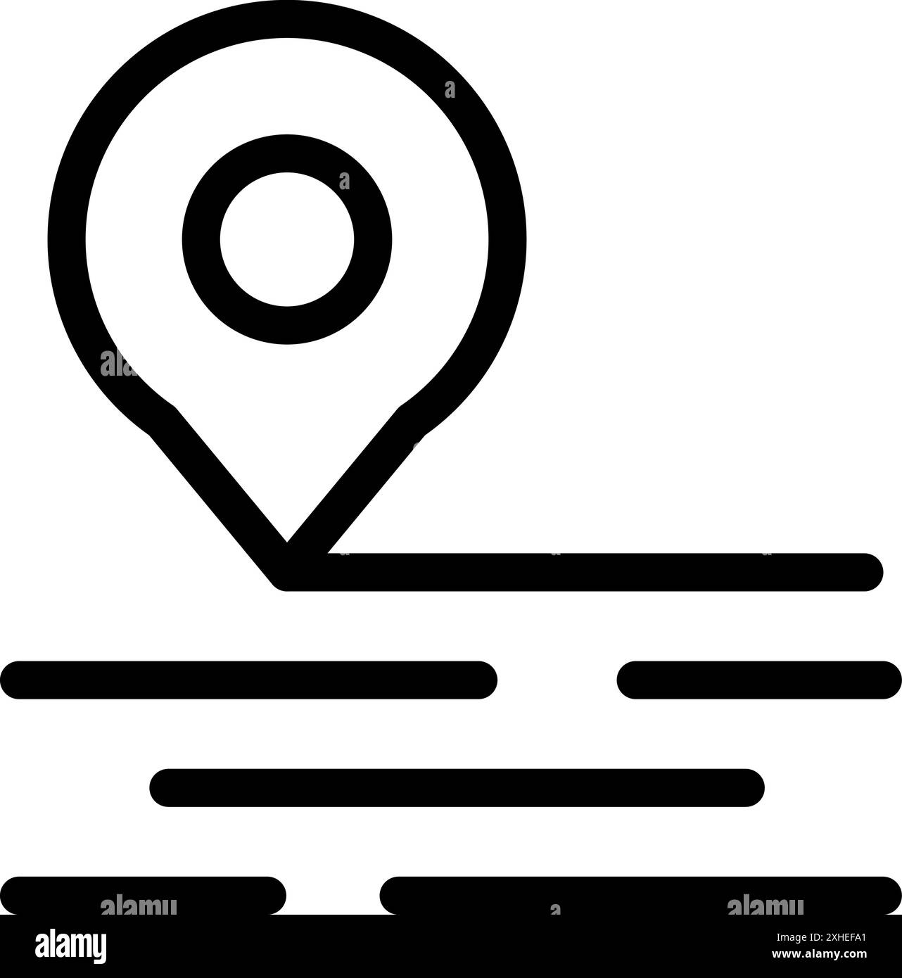 Black outline icon of a location pin pointing a spot on a digital road ...