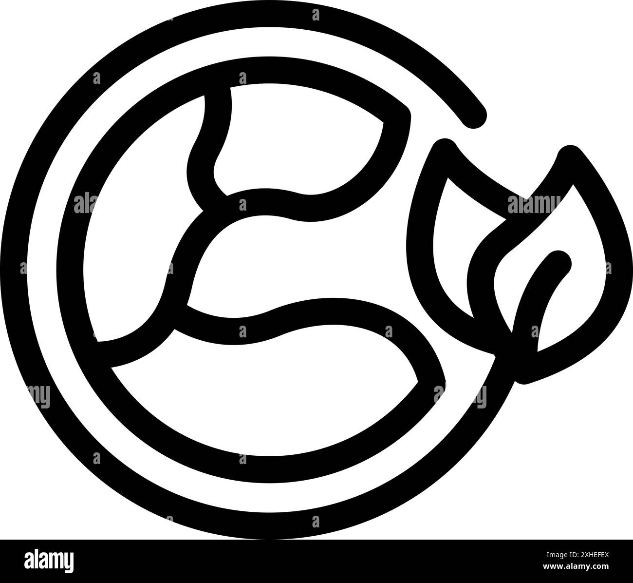 Black and white icon of the earth with leaves, representing ...