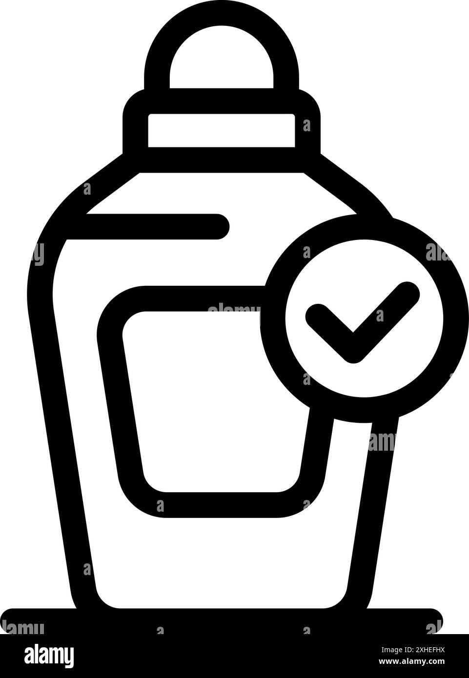 Line art icon of a cosmetic bottle with a check mark, conveying a sense ...