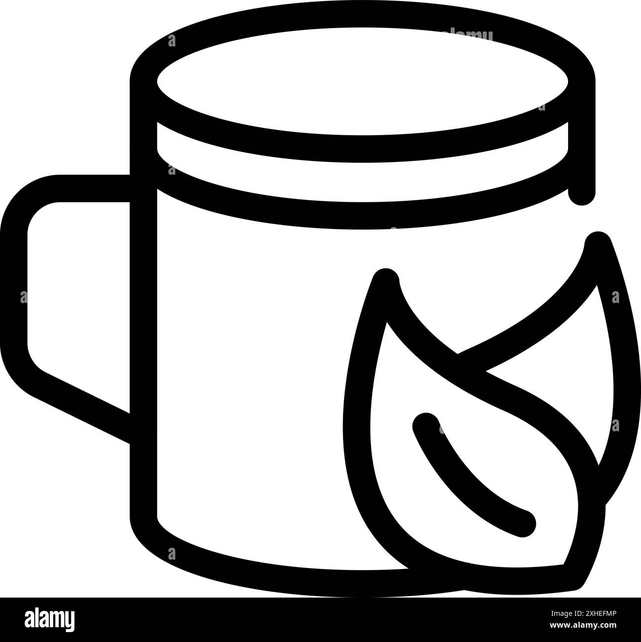 Simple line art icon of a teacup with a tea leaf indicating a relaxing ...