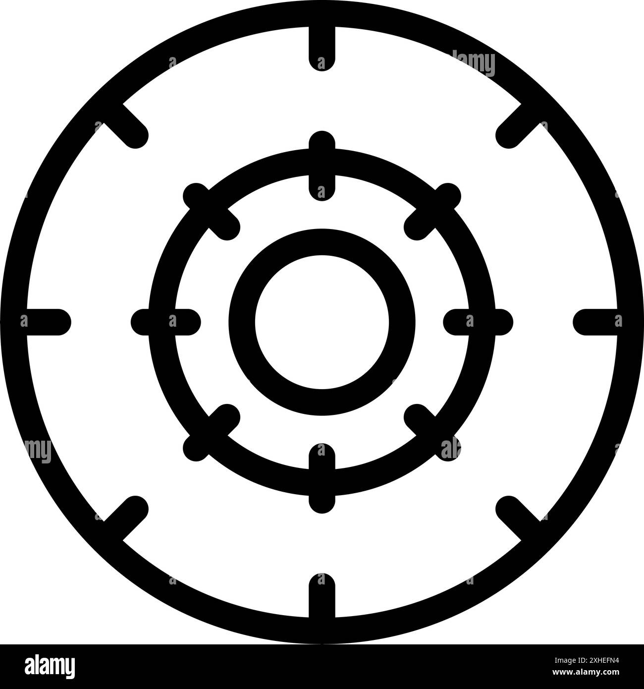 Simple black and white icon of a round target with a crosshair focusing ...