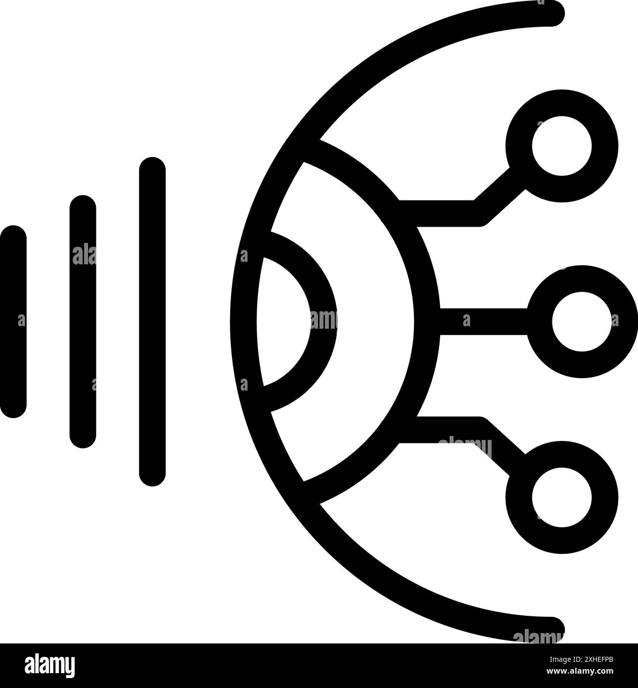 Black and white icon of an eye scanning sound waves, representing ...