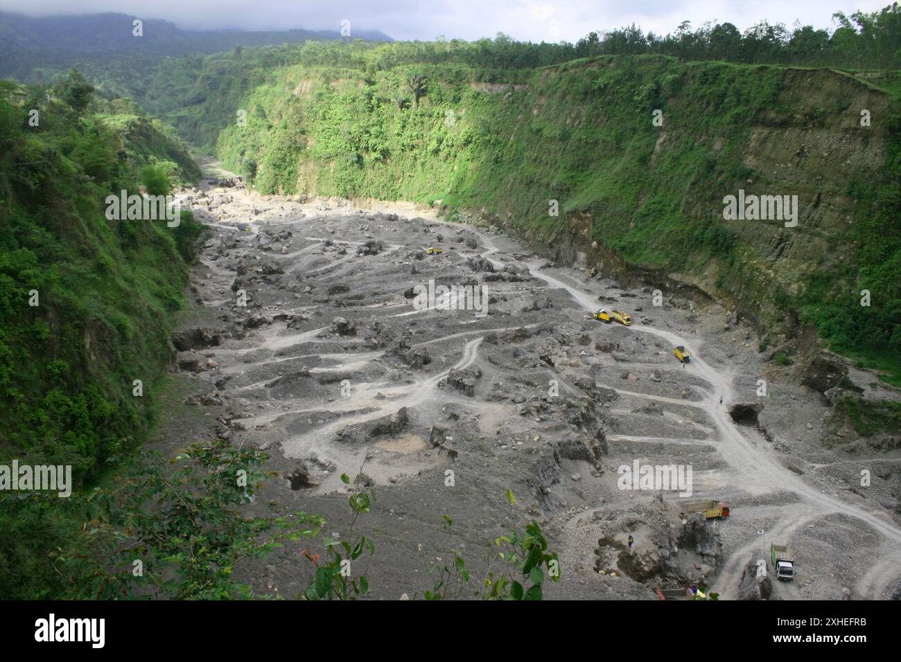 Sand mining activities in upper reaches of the river on the slopes of ...