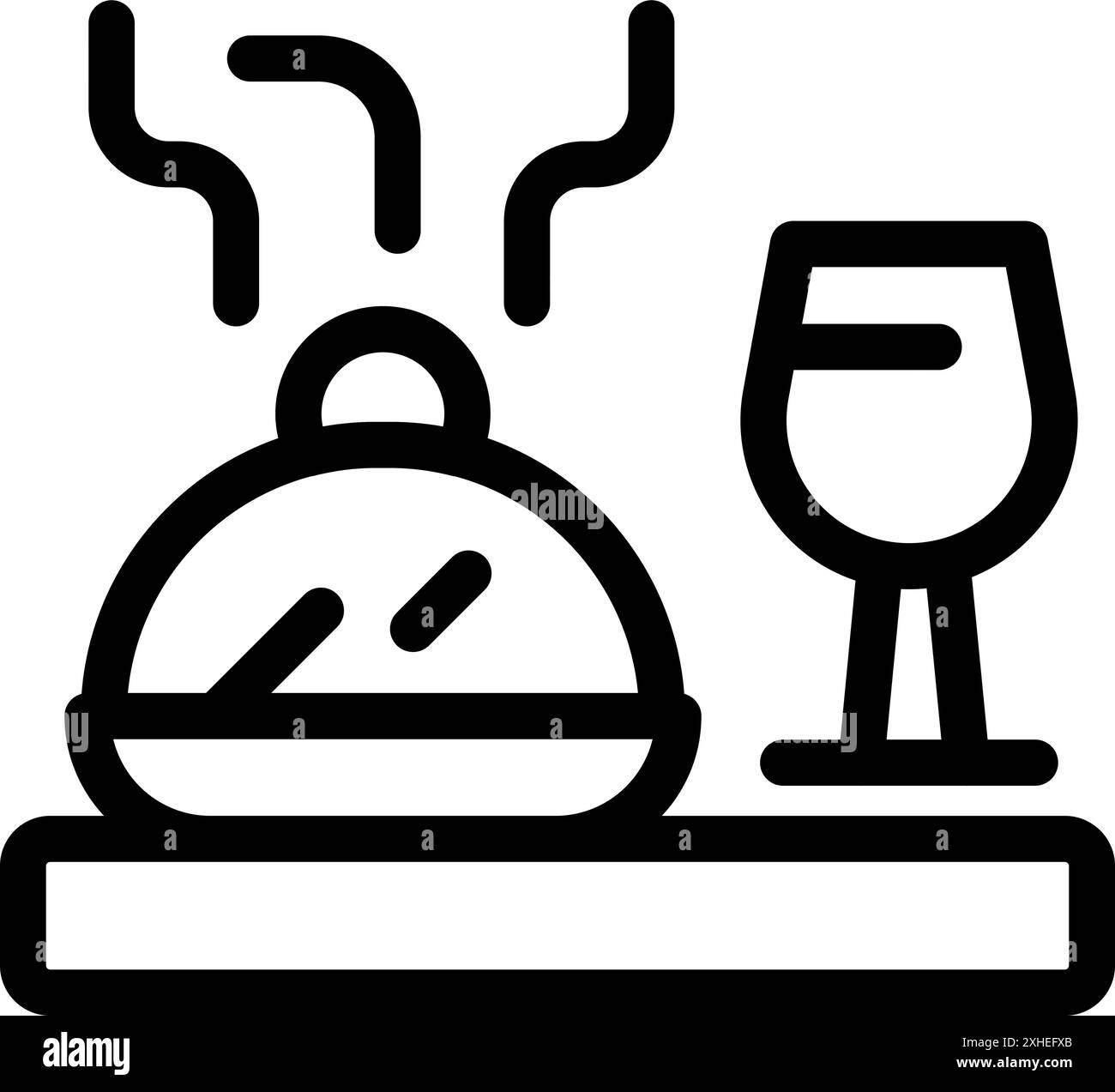 Black line icon for food being served with a glass of wine on a tray ...