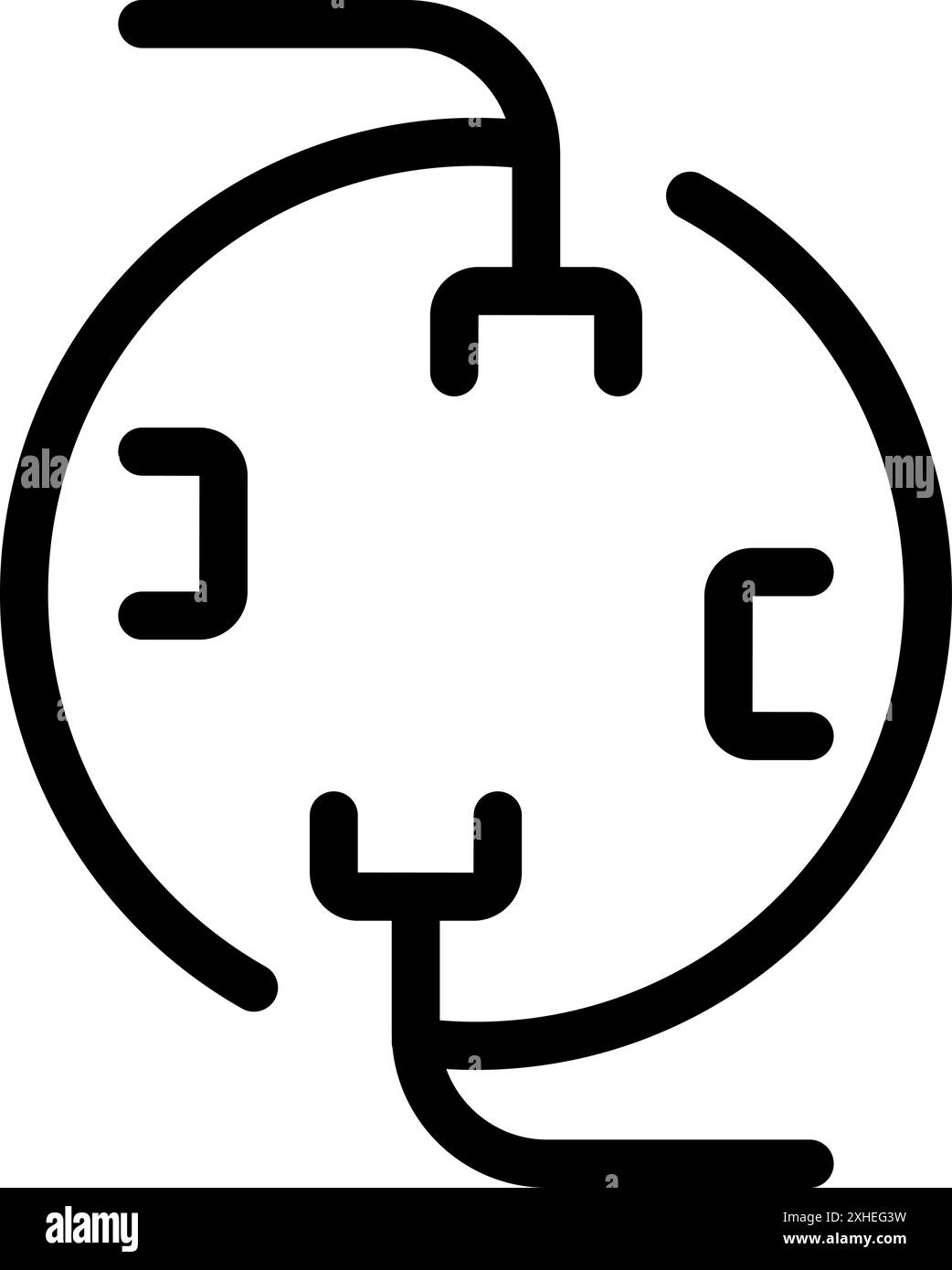 Simple black and white line art of a round electrical socket with four ...