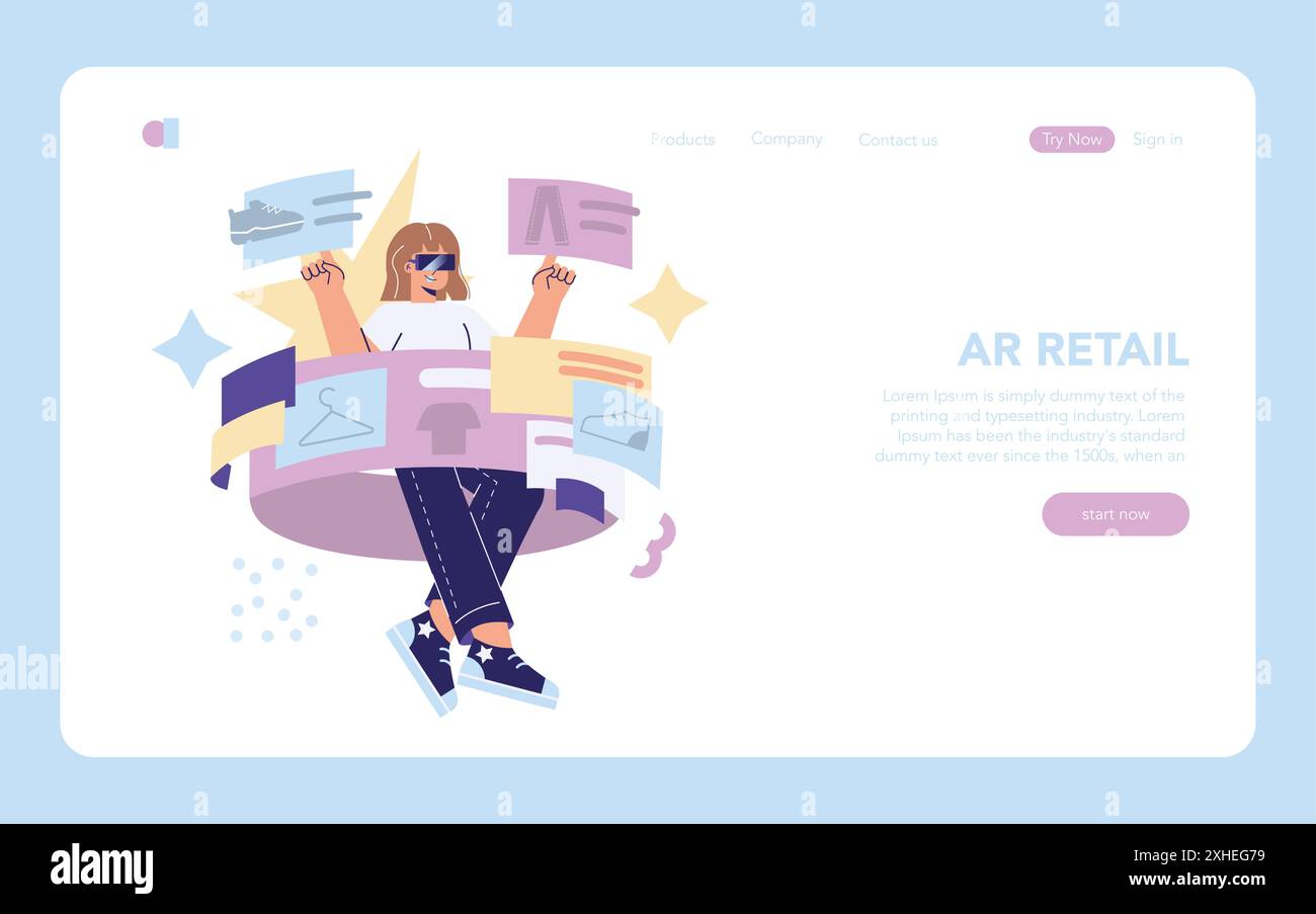 Retail technology concept. Woman interacting with augmented reality ...