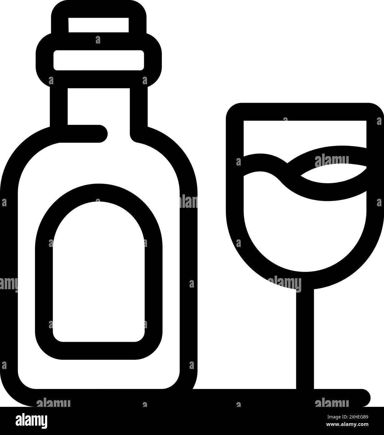 Simple line drawing of a wine bottle and a filled wine glass, perfect ...