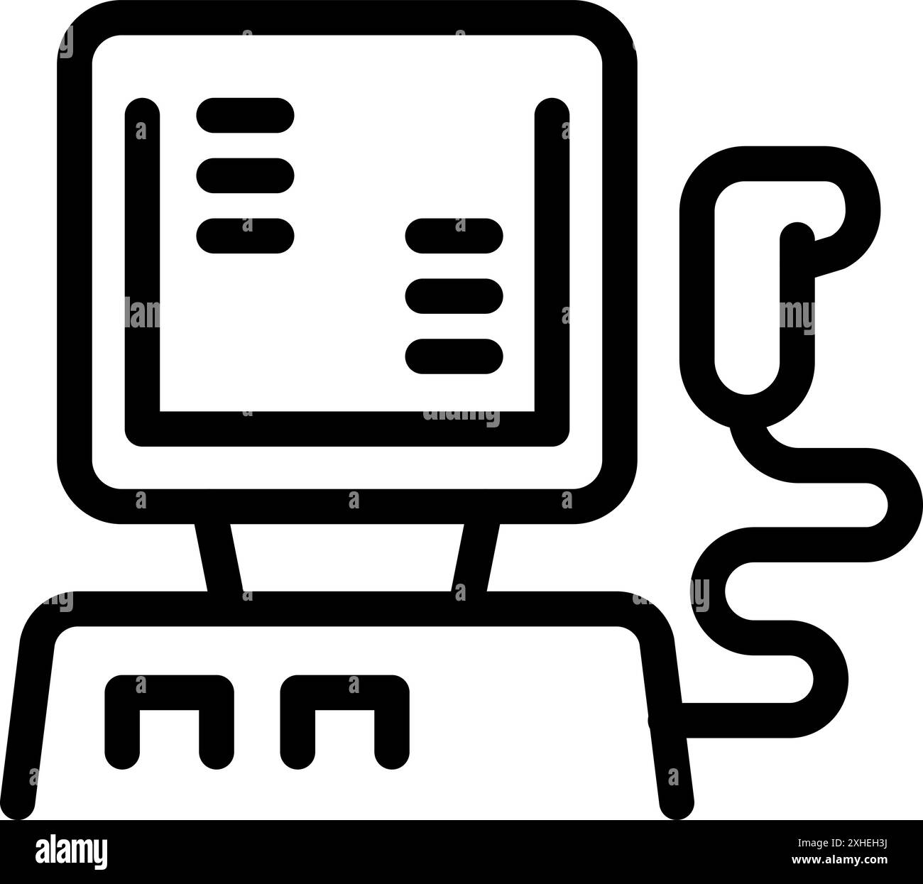 Line art icon of an ultrasound machine displaying medical scan results ...