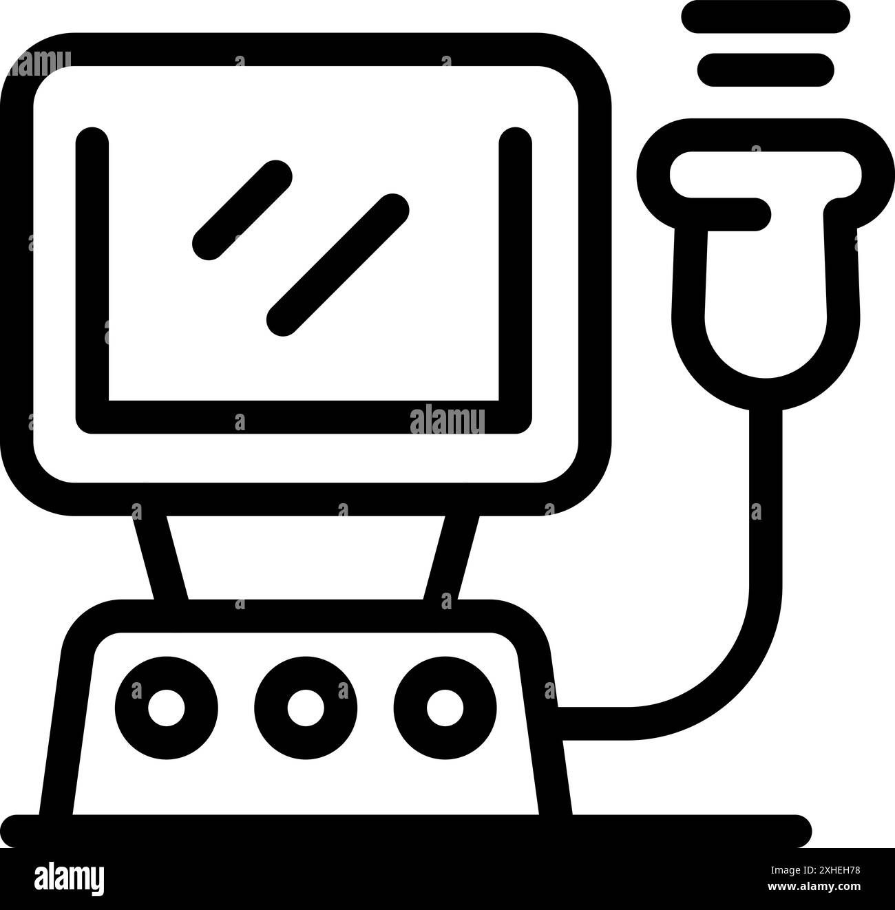 Line icon of a medical ultrasound machine showing an ultrasound scan in ...