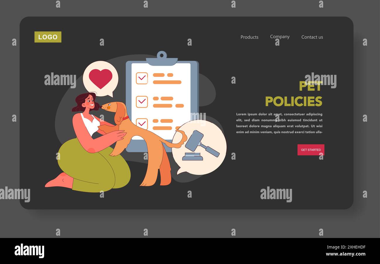 Pet Friendly Policy concept. A woman embracing her dog next to a ...