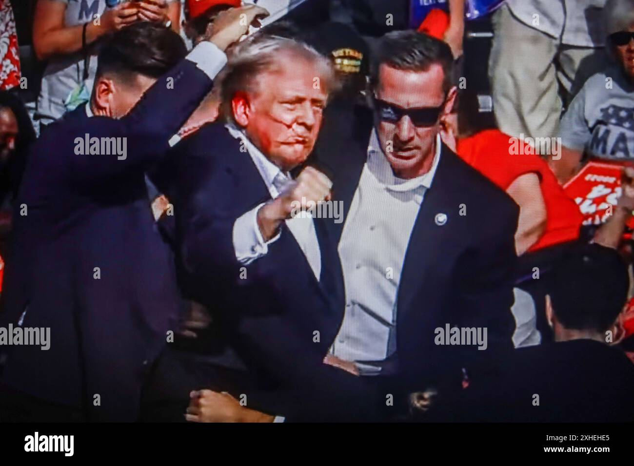 In this photo illustration, a screen shows Former US President Donald ...