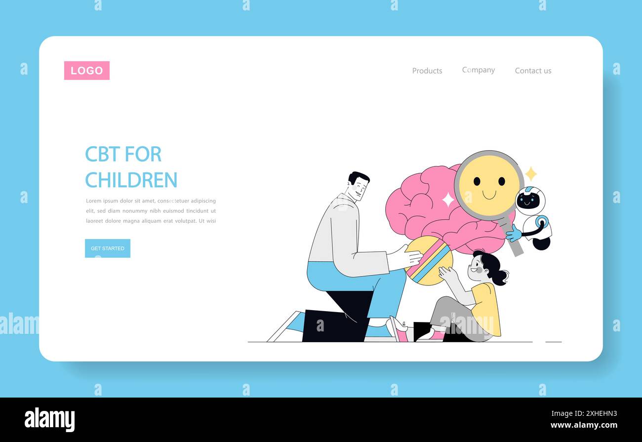 Cognitive Behavioral Therapy concept. An adult and child engaging with a happy brain ...