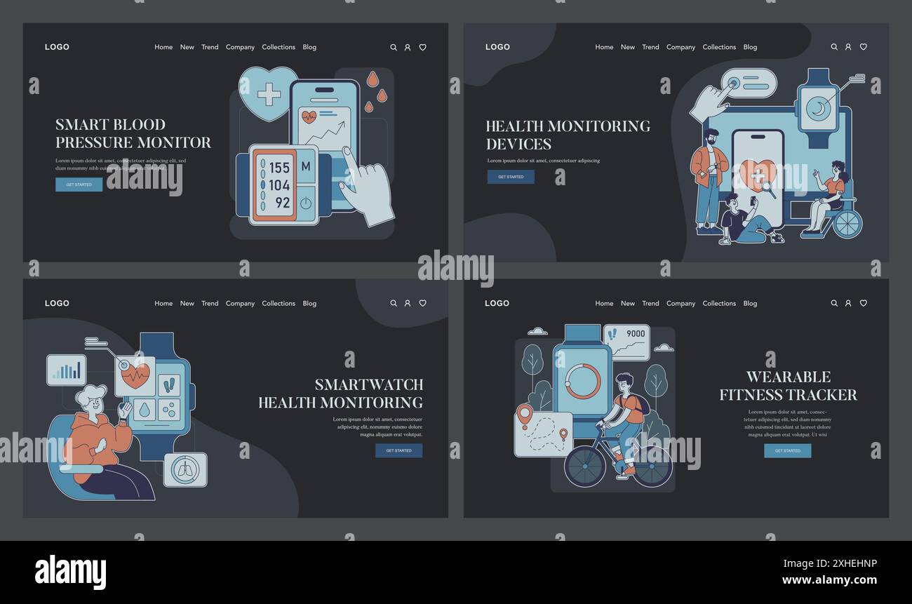 Health Monitoring Devices set. Digital technology aiding in personal ...