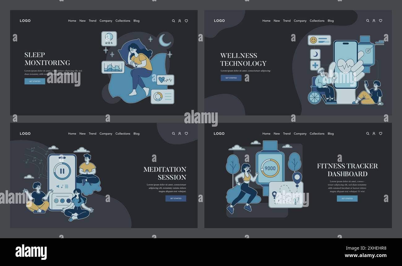 Wellness technology set. Digital health tools for sleep, fitness, and ...