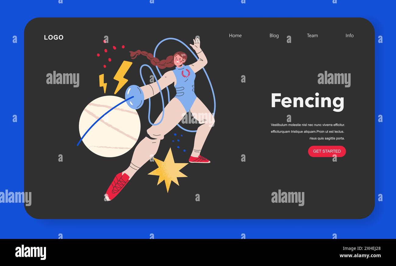 Olympic Fencing concept. An athlete in a dynamic pose lunges with a ...