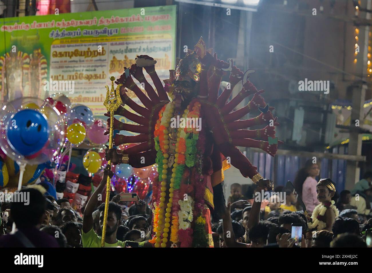 Fierce goddess Durga deity in procession in Chithirai festival madurai ...