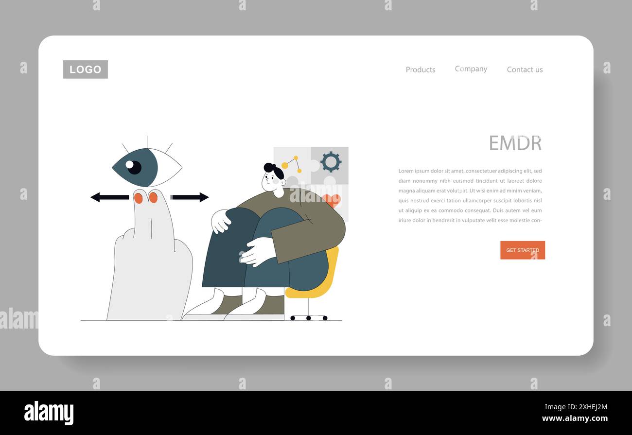 PTSD therapy concept. Illustration of EMDR treatment with a patient and ...
