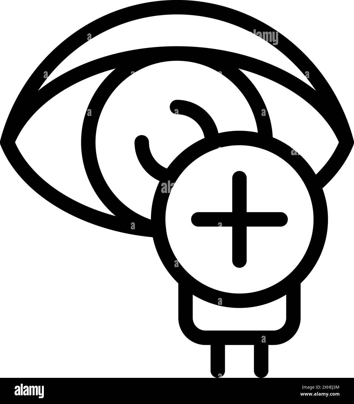 Simple bold outline icon of an eye with a plus sign, representing the ...