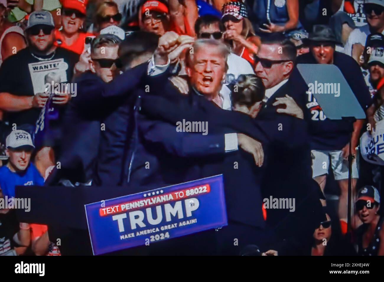 In this photo illustration, a screen shows Former US President Donald ...