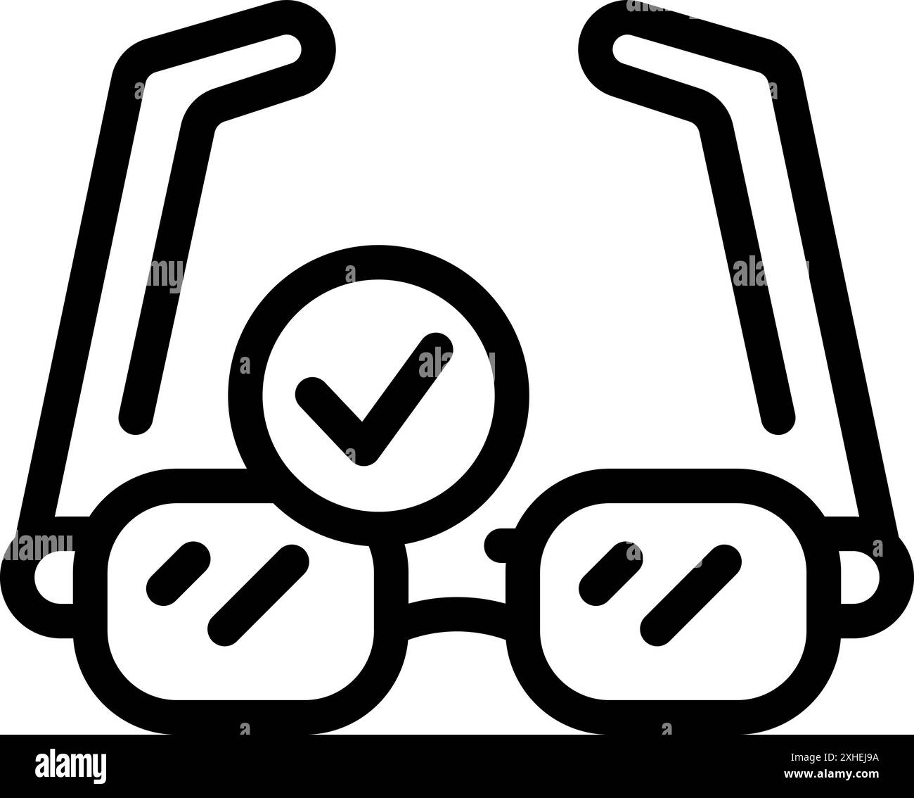 Simple line icon of eyeglasses with a check mark indicating good vision ...