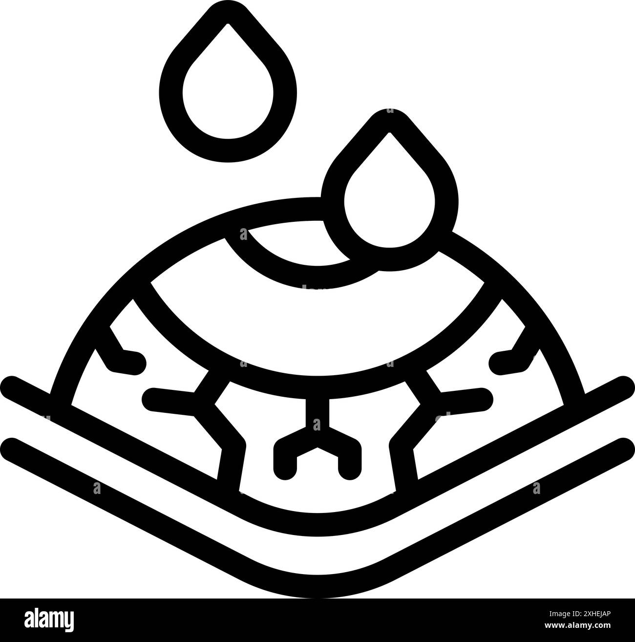 Line art icon of an eye receiving hydrating eye drops for dryness ...