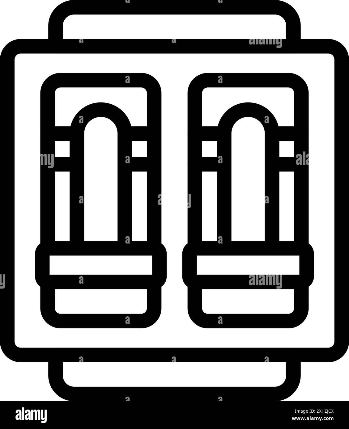 Simple icon of an elevator going up with doors opening to the sides ...