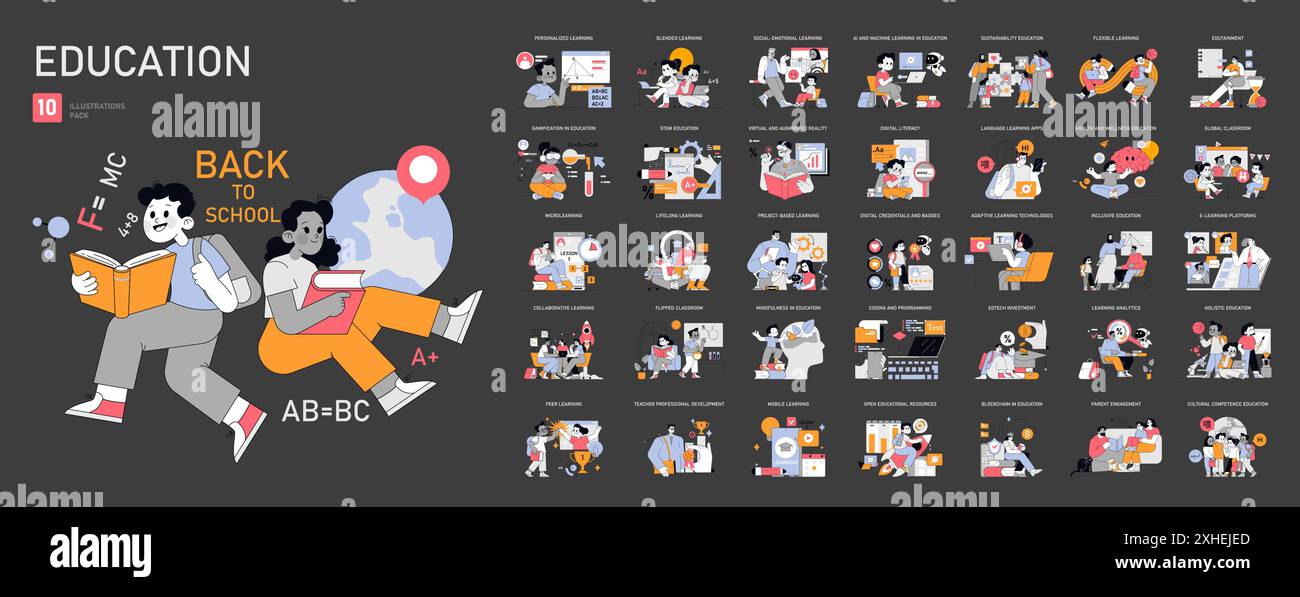 Education set featuring contemporary learning modalities and academic ...