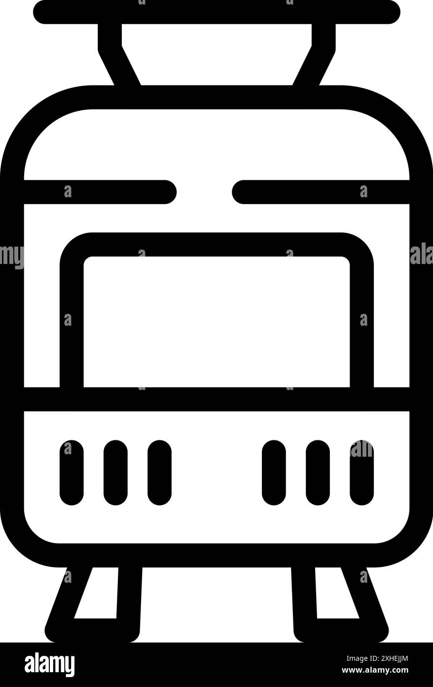 Simple black and white line art depicting a train or tram, running on ...