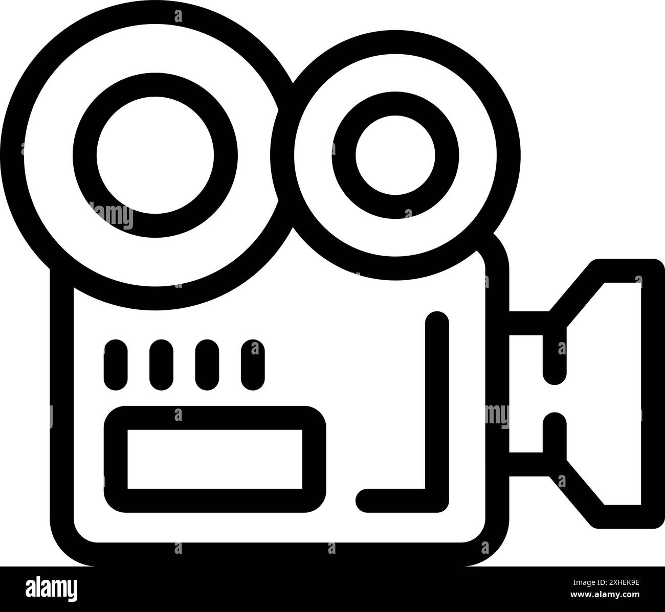 Simple line art icon of a vintage cinema camera, with two big lenses ...